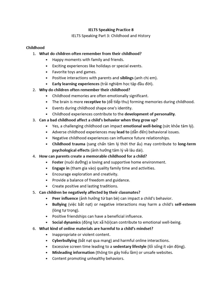IELTS Speaking Practice 8 | PDF | Human Development | Psychological Concepts