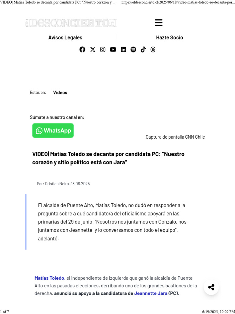VIDEO - Matías Toledo Se Decanta Por Candidata PC - Nuestro Corazón y ...