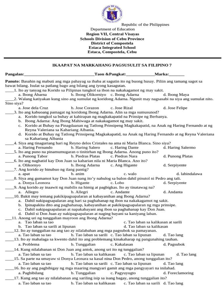 Filipino 7 q4 Periodical Test | PDF