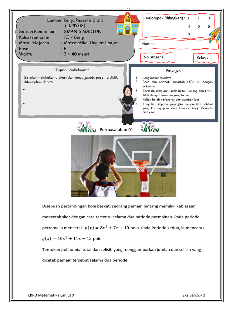 LKPD Penjumlahan, Pengurangan Perkalian Polinomial | PDF