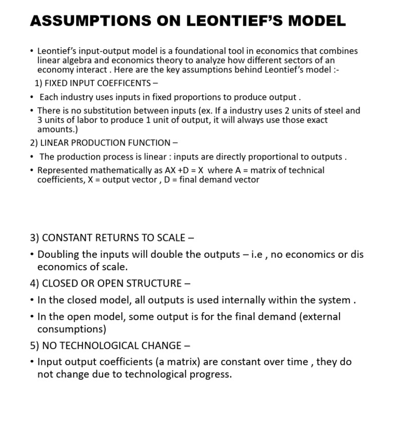 Assumptions On Leontief'S Model | PDF