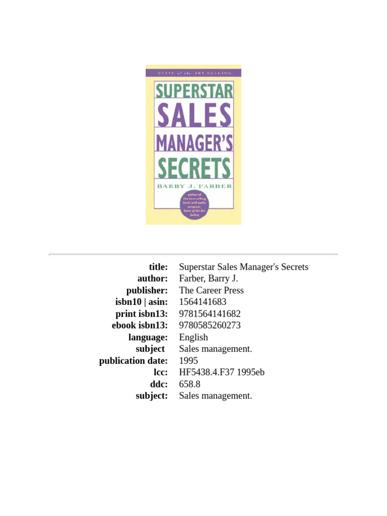 Superstar Sales Managers Secrets - Barry J Farber | PDF | Sales | Résumé