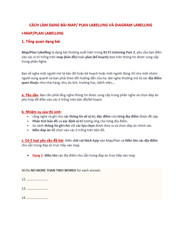 Cách Làm D NG Bài Map, Plan, Diagram Labelling | PDF
