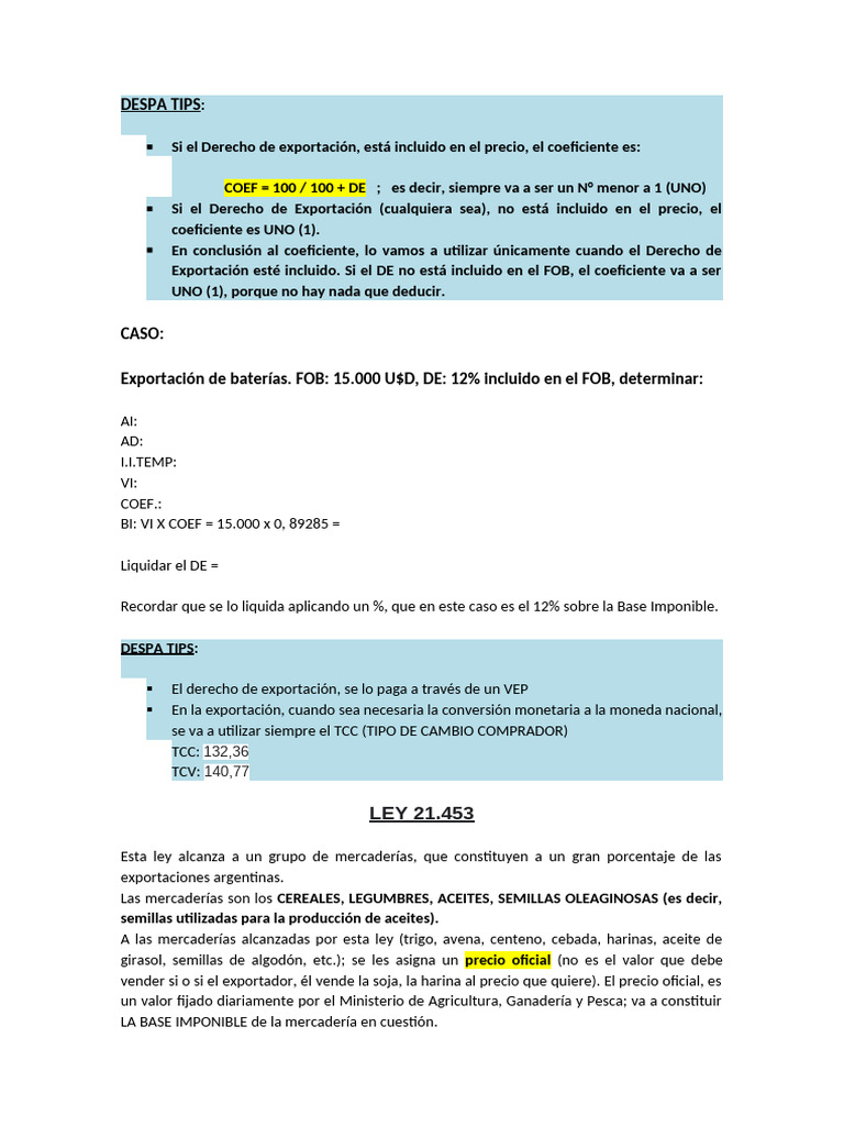 Valoración de EXPO Ley 21453 PRECIO OFICIAL | PDF | Economias