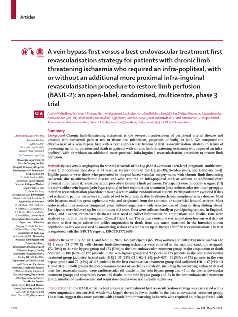 A Vein Bypass First Versus A Best Endovascular Tre | PDF ...