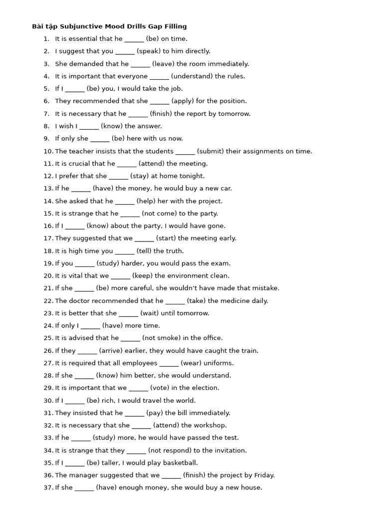 Subjunctive Mood Gap-Filling Exercises | PDF