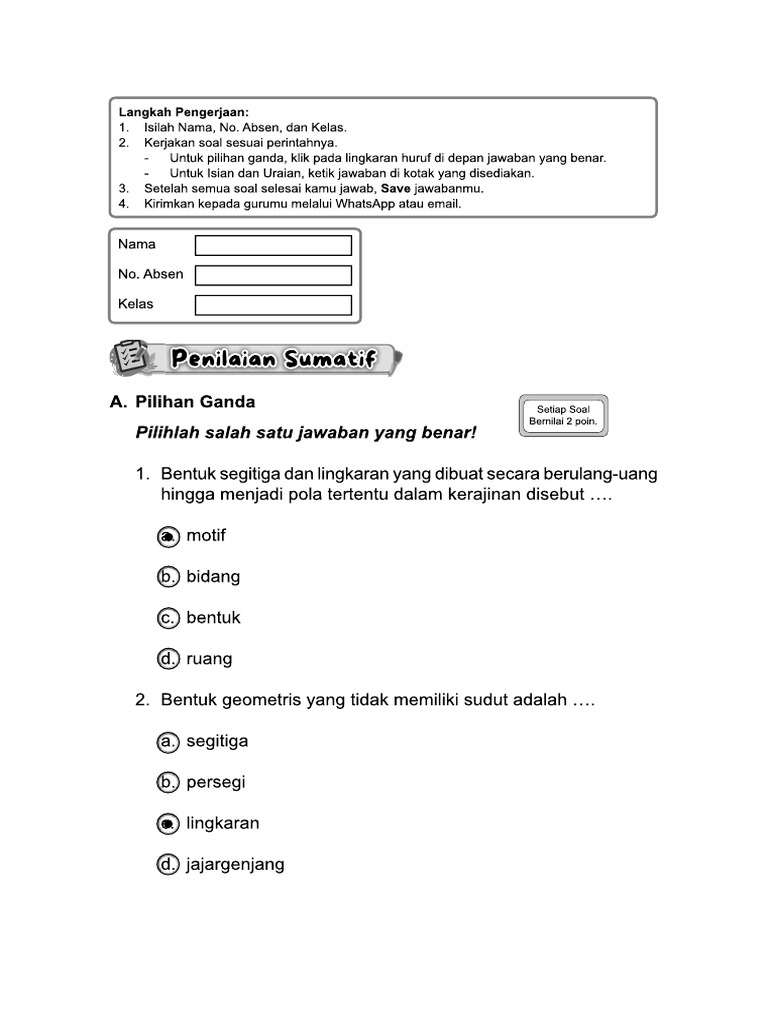 SD Seni Rupa 3 Penilaian Sumatif 7 | PDF
