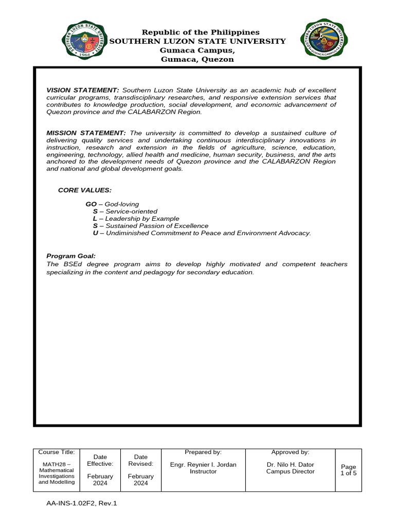 Math Investigation Syllabus 2023 2024 | PDF | Mathematics | Educational ...