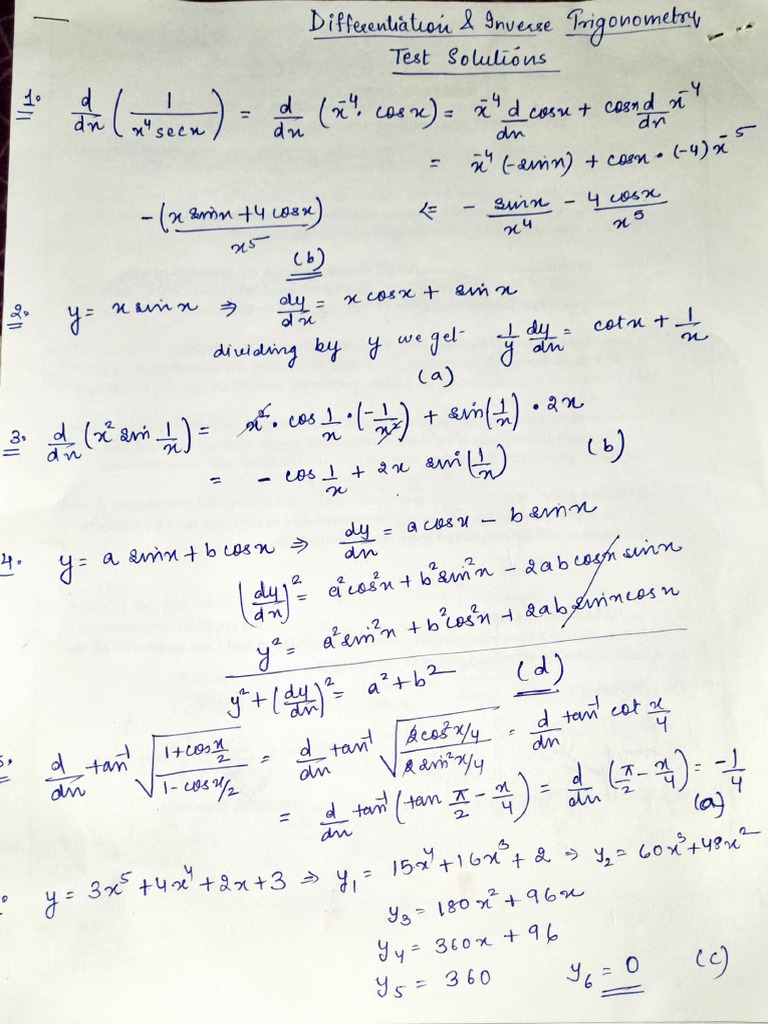 Test Solution For Differentiation and Inverse Trigo | PDF