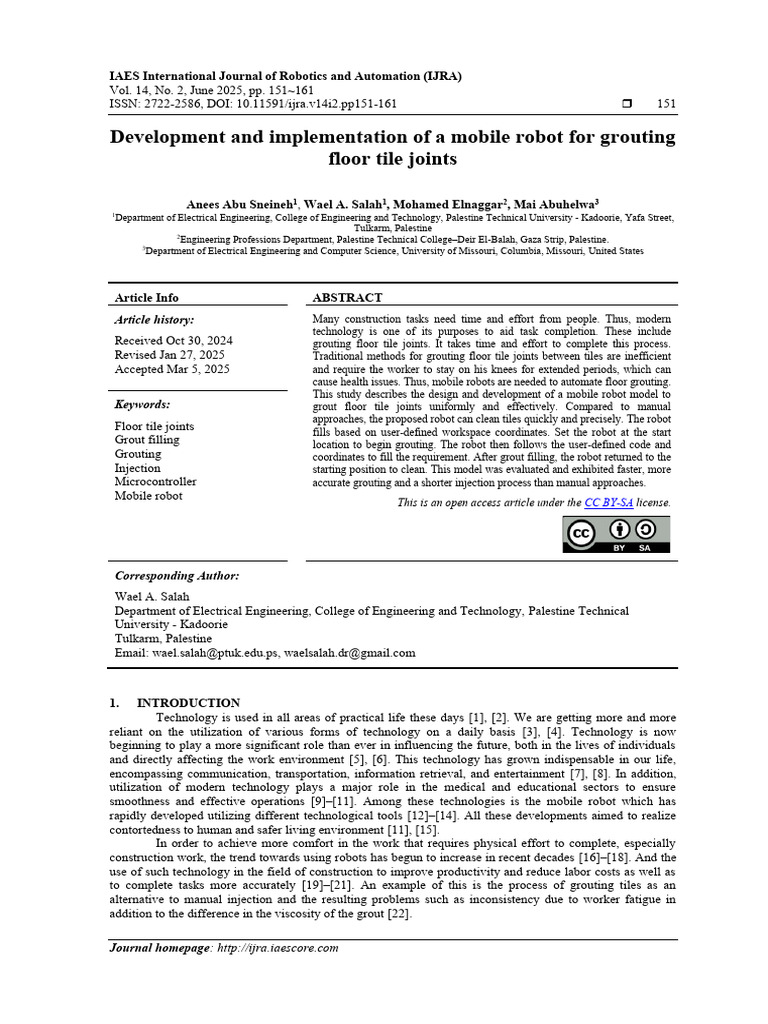 Development and Implementation of A Mobile Robot For Grouting Floor ...