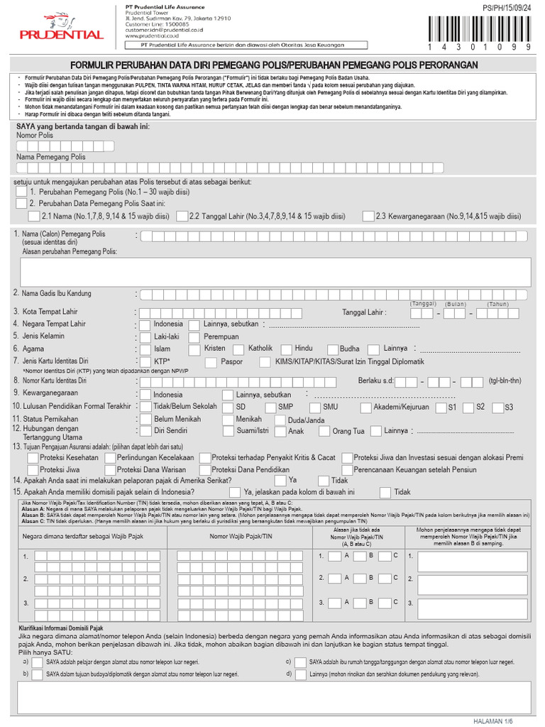 Formulir Perubahan Data Diri Pemegang Polis & Perubahan Pemegang Polis Perorangan - PS - PH ...