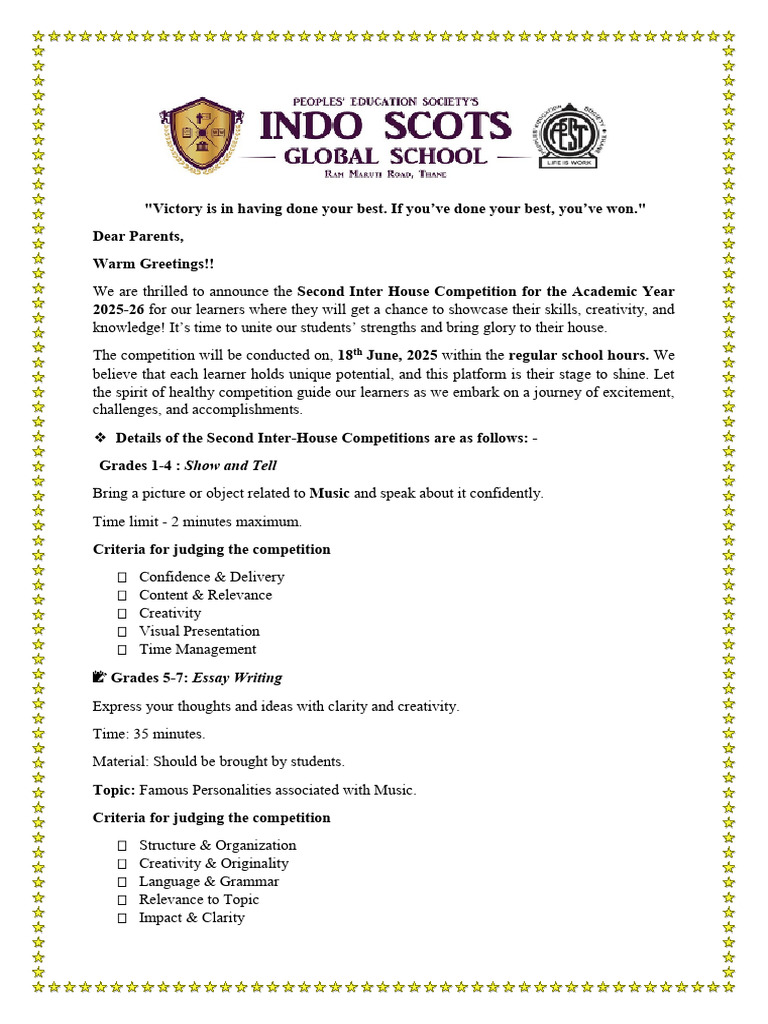 Inter House Competition Announcement 2025 | PDF