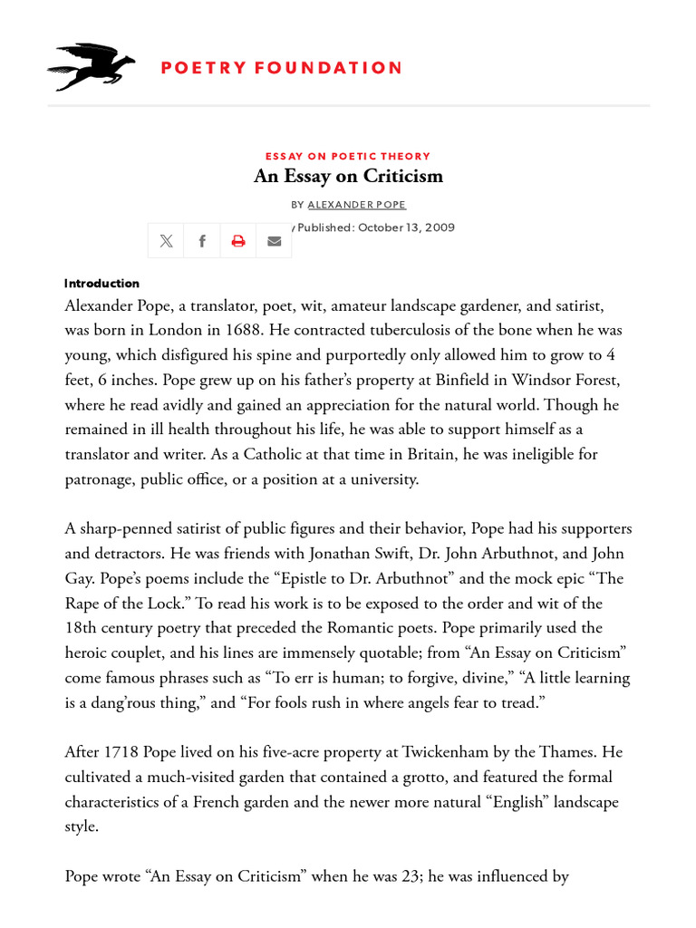 Pope's Essay on Criticism Explained | PDF | Alexander Pope