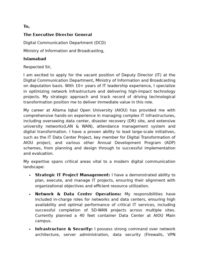 Application for Deputy Director Deputation | PDF | Data Center | Leadership