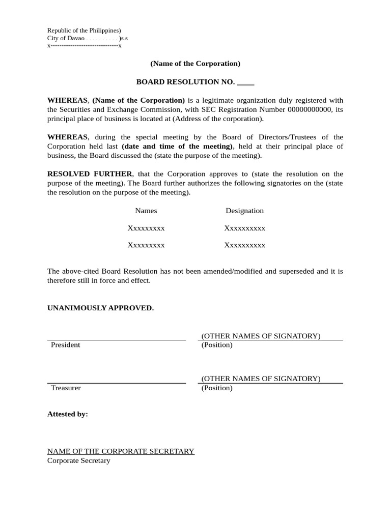Template - Board Resolution | PDF