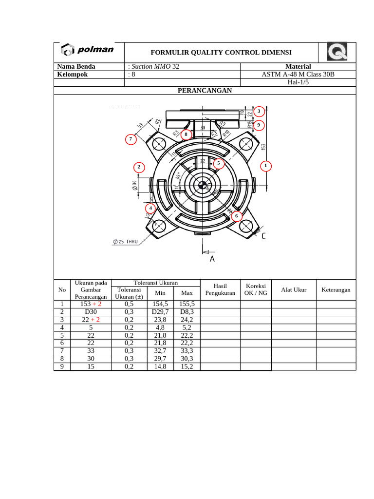 Formulir Quality Control Dimensi | PDF