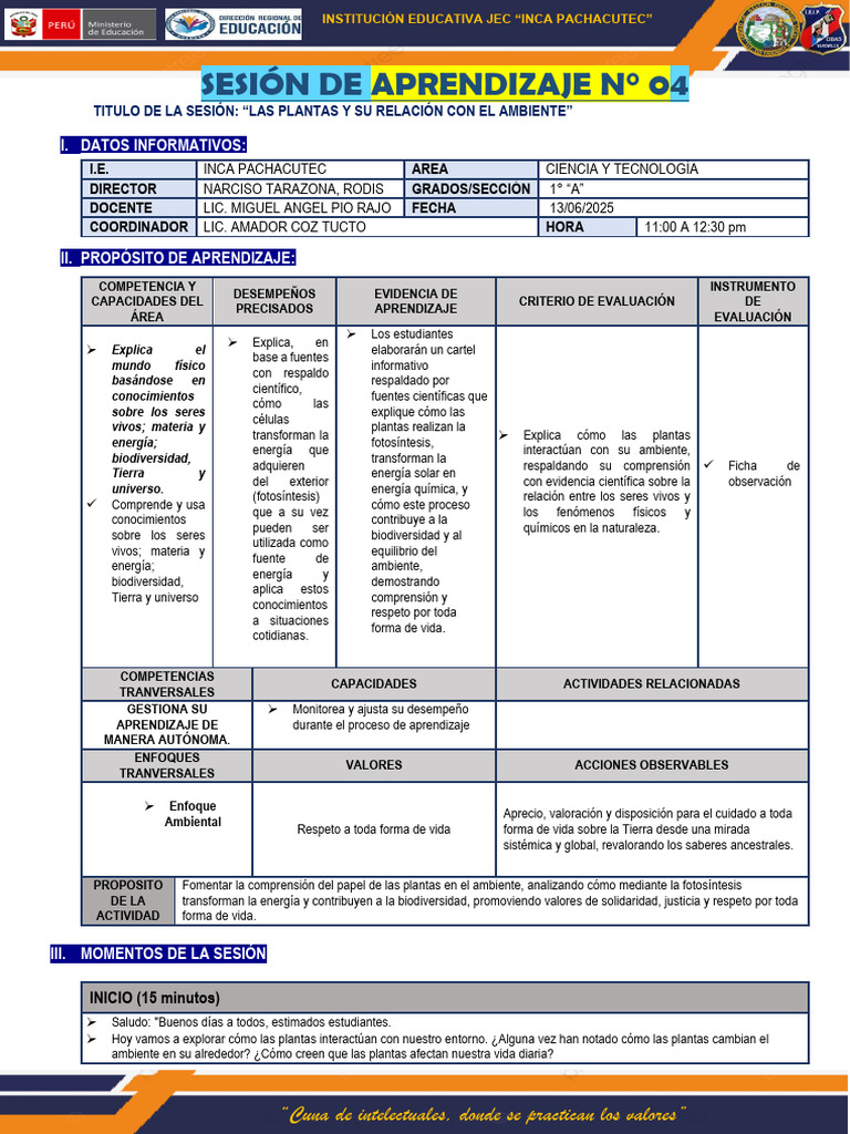 Sesión 4 - Las Plantas y Su Relacion Con El Medio Ambiente | PDF ...