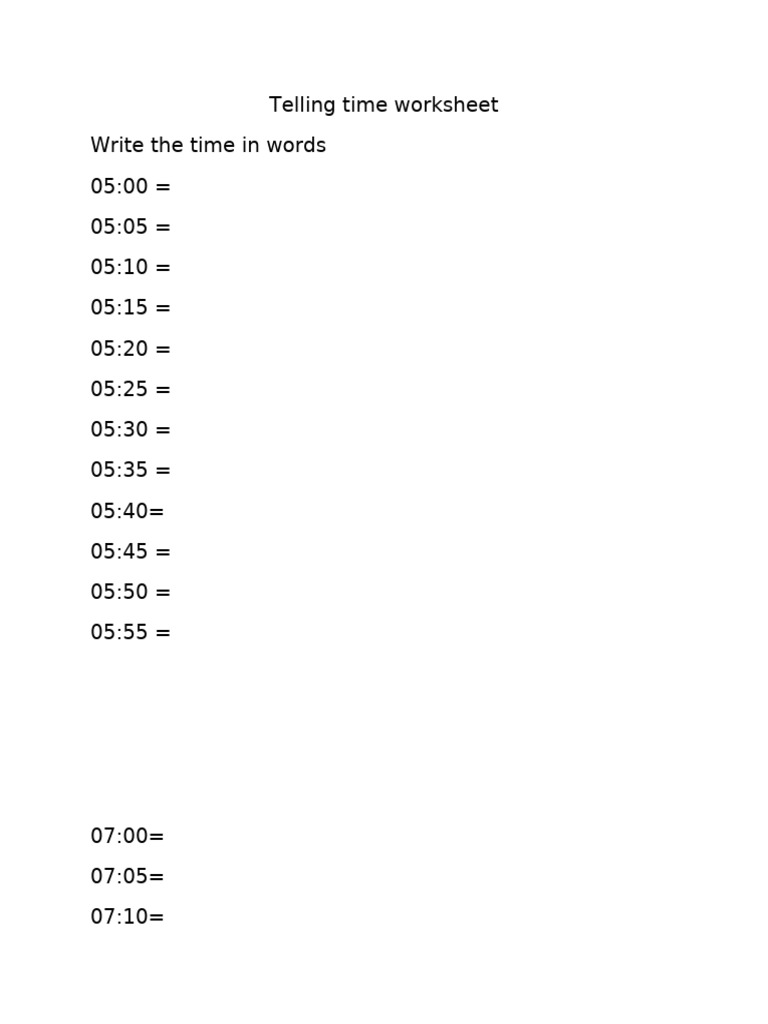 Telling Time Worksheet | PDF