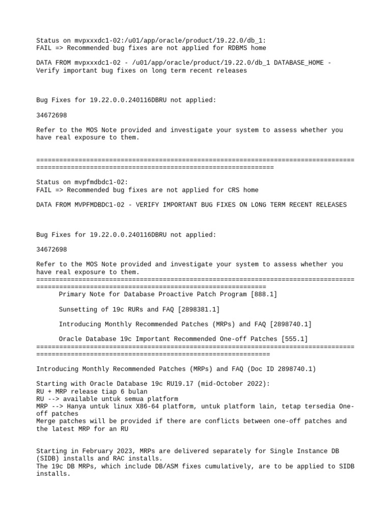 Oracle MRP and Bug Fix Status Update | PDF | Oracle Database | Databases