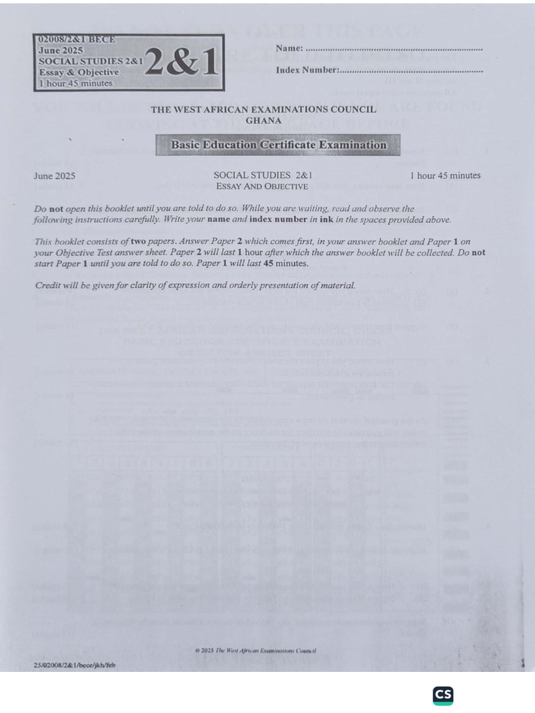2025 (Bece) Social Studies | PDF