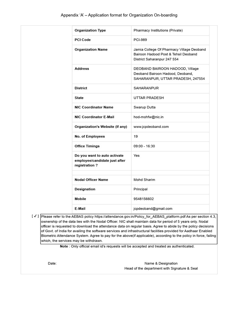 PCI - Organization Onboarding Form For Registration of AEBAS Biometric ...