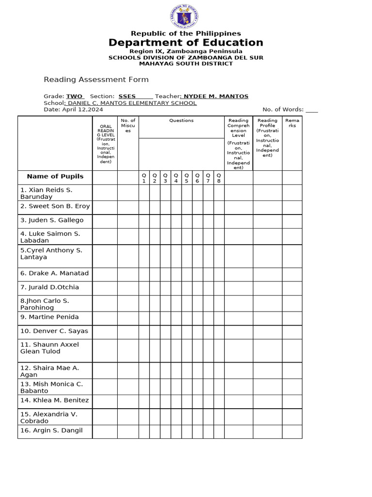 Reading-Assessment-Tool (1) | PDF | Chess Theory | Chess