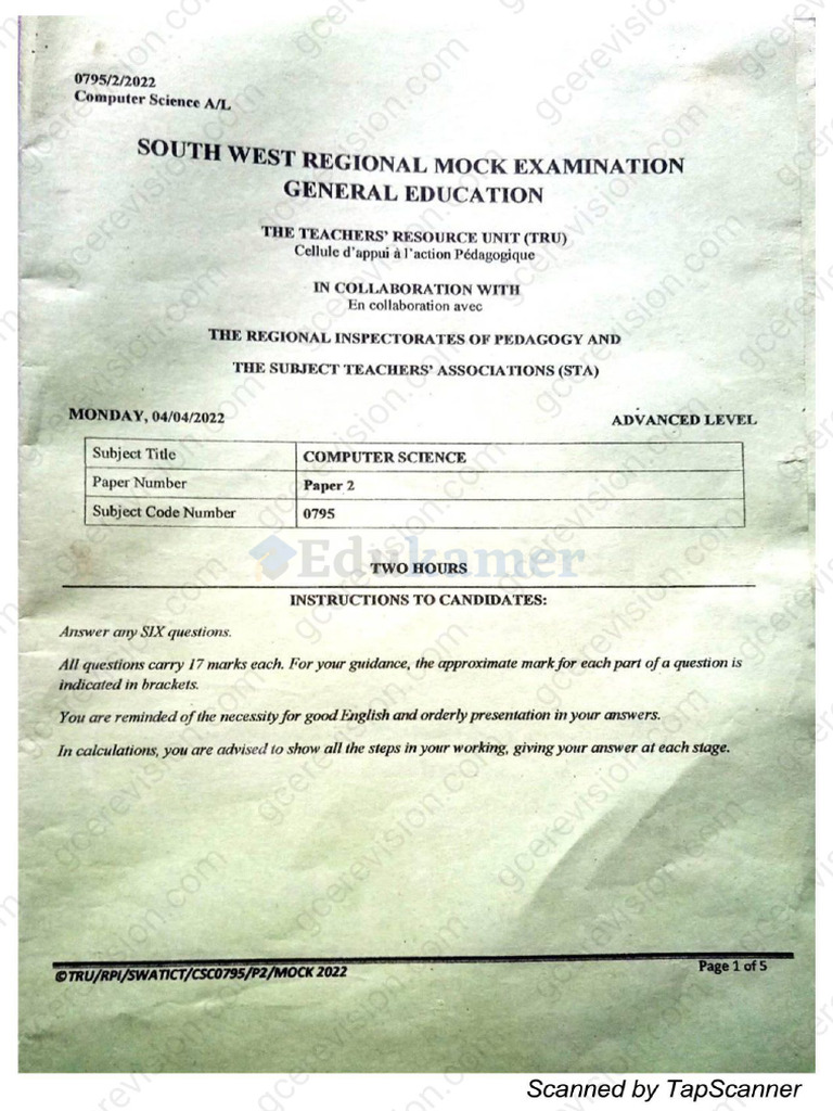 SWR Mock 2022 0795 Computer Science P2 | PDF | Computing | Computer Engineering