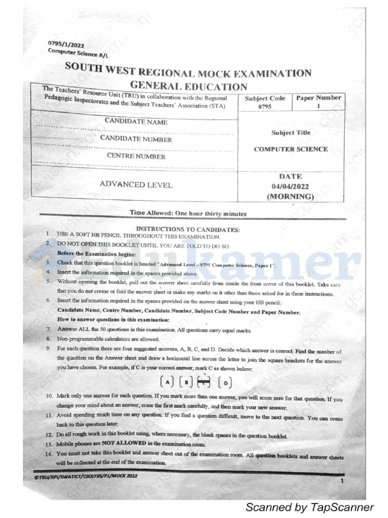 A/L Computer Science Mock Exam 2022 | PDF | Central Processing Unit ...