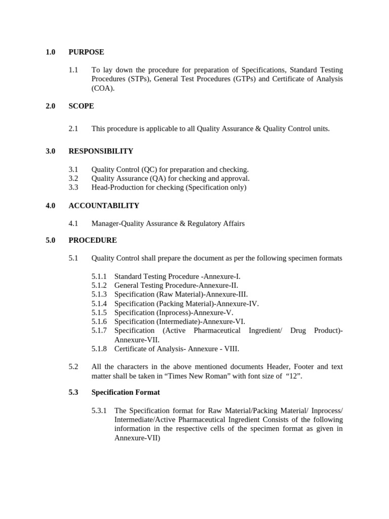Standard Test Procedure General Test Procedure and Certificate of ...