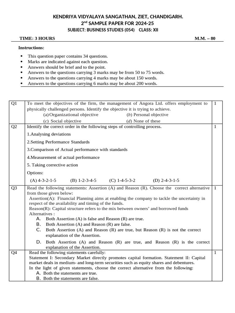 2nd Sample Qustion Paper B.st-xII 2024-25 | PDF | Marketing | Swot Analysis
