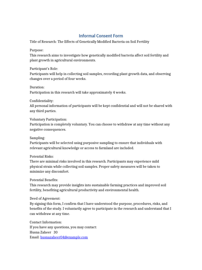 Updated Informal Consent Form Biotechnology | PDF