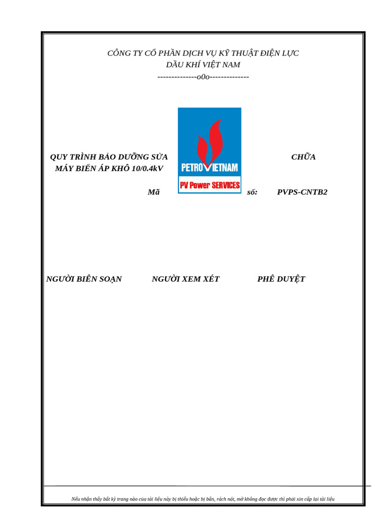 CNTB-QTĐ 1-BDSC MBA 10kV | PDF