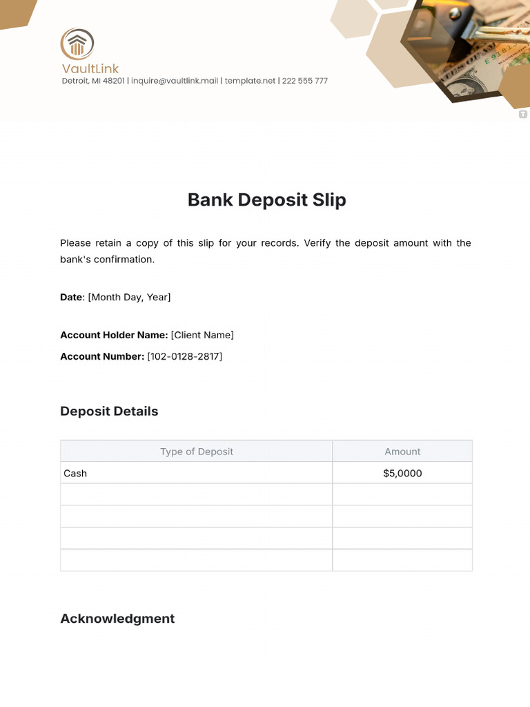 Bank Deposit Slip Template | PDF
