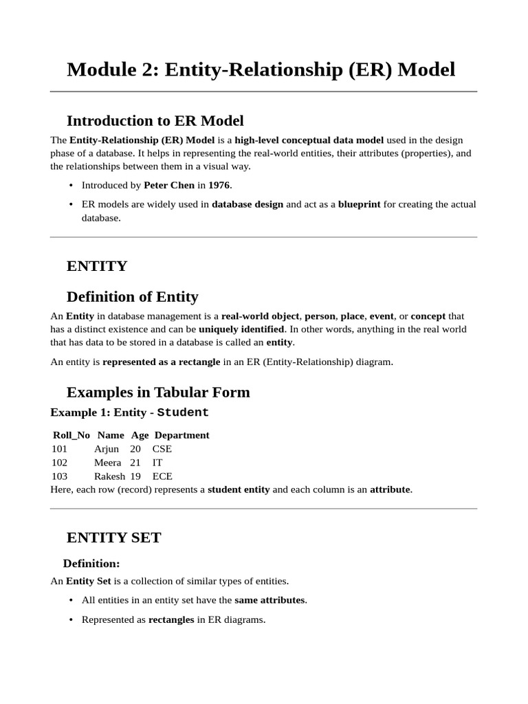 M2 - Entity Relationship (ER) Model | PDF | Relational Database | Databases