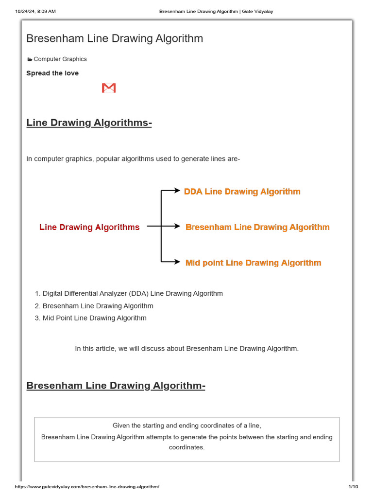 Bresenham Line Drawing Algorithm - Gate Vidyalay | PDF | Algorithms ...