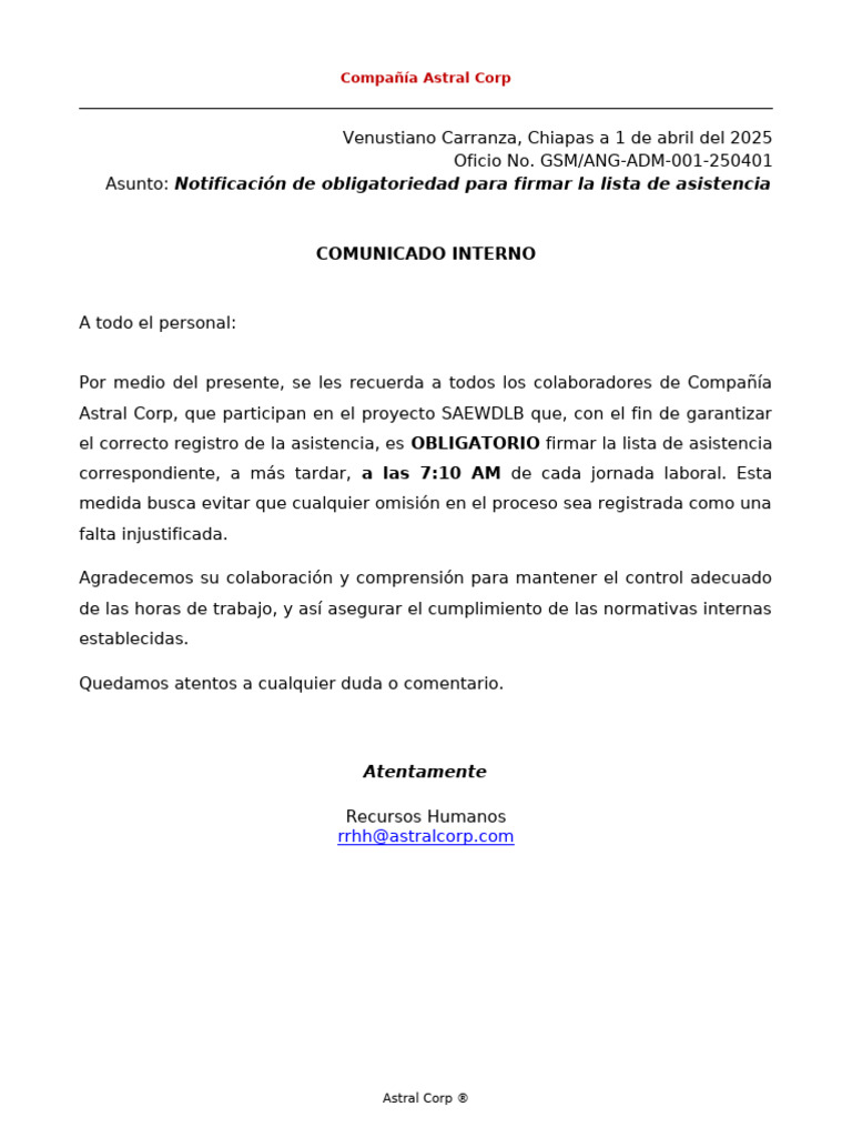 Comunicado Interno AC | PDF