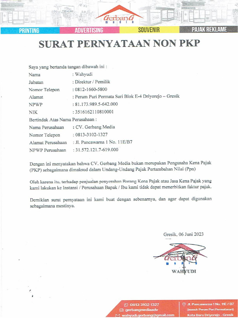 Surat Pernyataan Non Pkp-1 | PDF