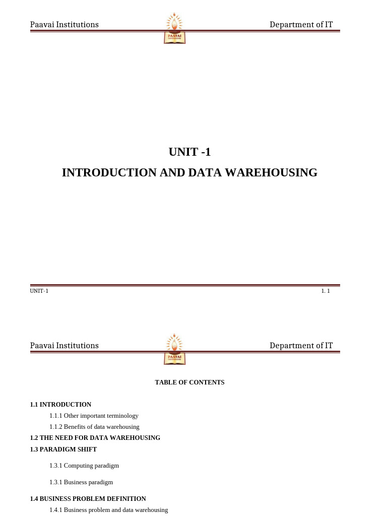DWM Unit 1 | PDF | Data Warehouse | Databases