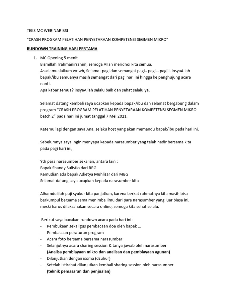 Teks Mc Webinar Bsi Day 2 | PDF
