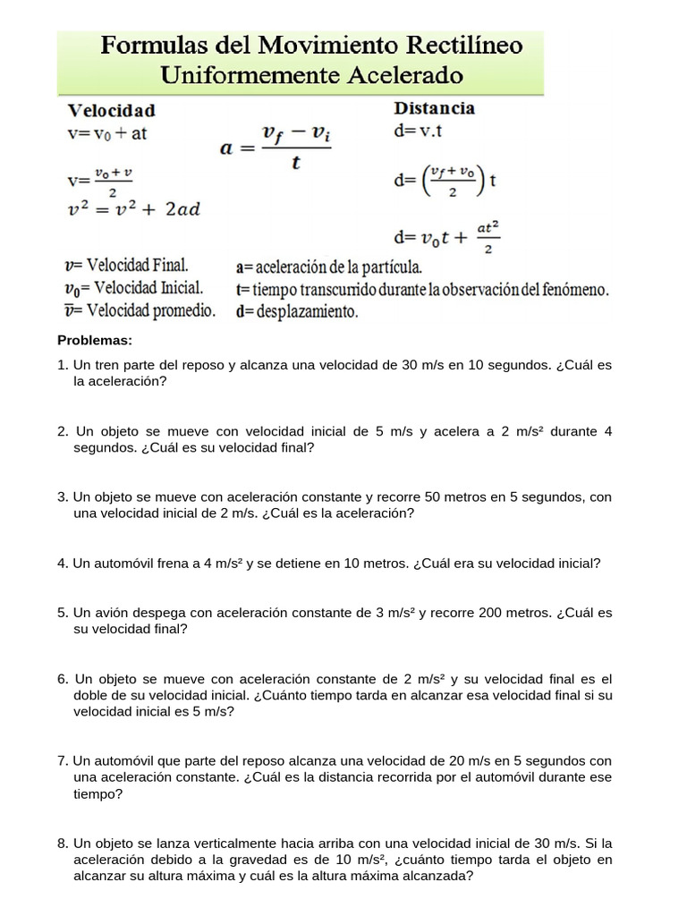FICHA MRUV - 4TO Secundaria | PDF