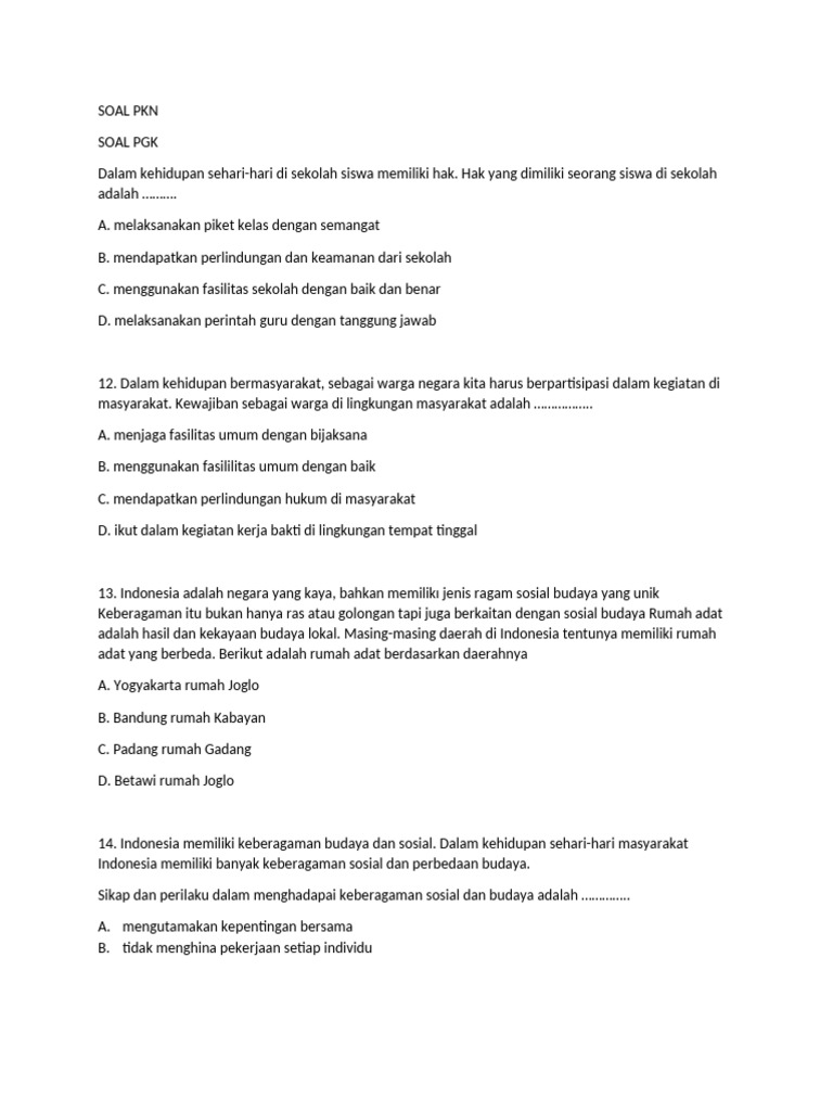 SOAL MENTAH PKN | PDF