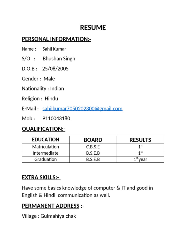 Resume: Personal Information | PDF