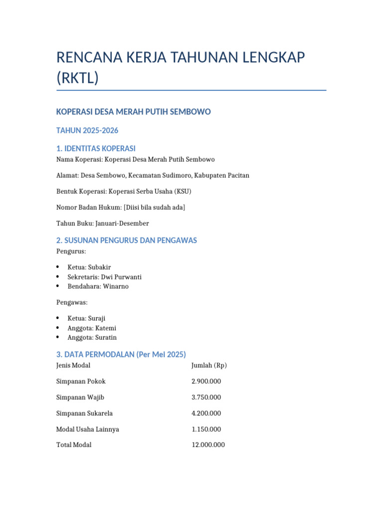 RKTL Koperasi Desa Merah Putih Sembowo | PDF