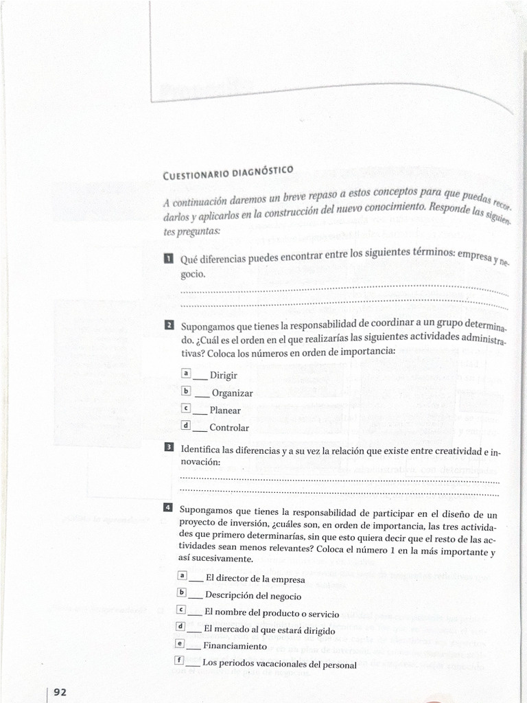 Cuestionario Diagnóstico | PDF