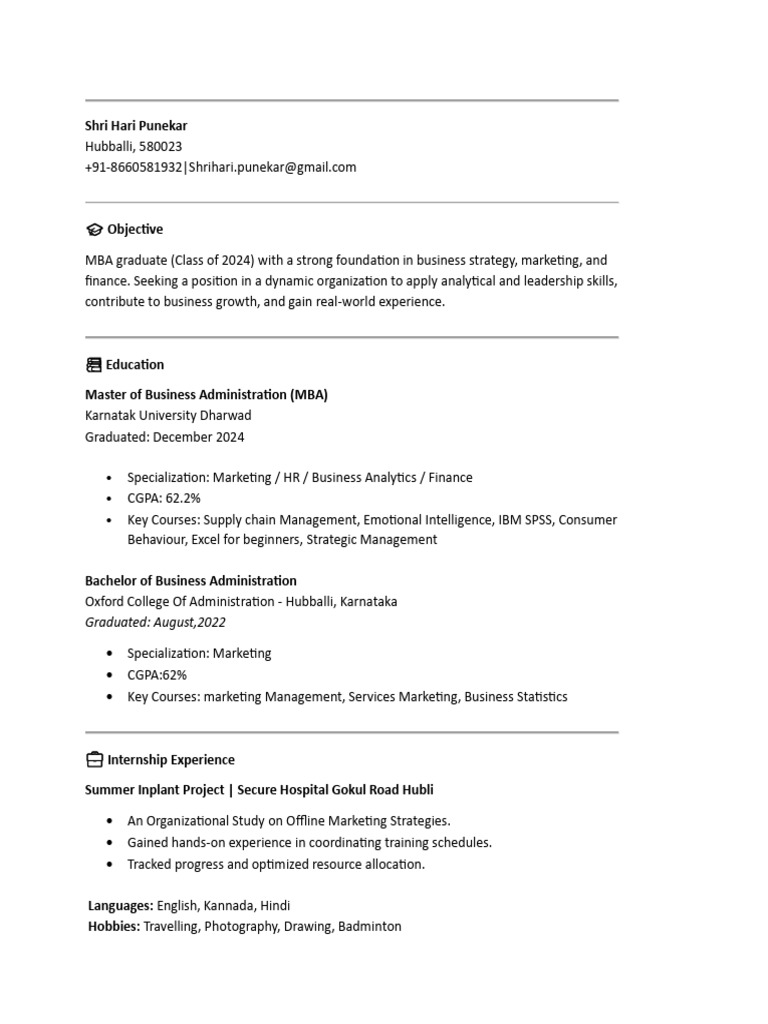 Shrihari M Punekar Resume | PDF