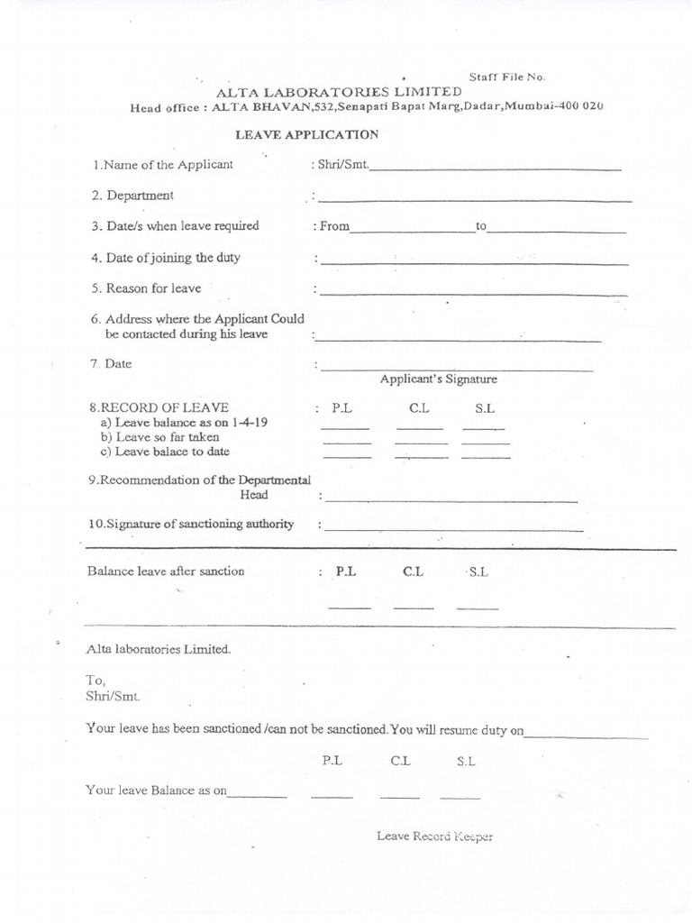 Leave Application Format | PDF