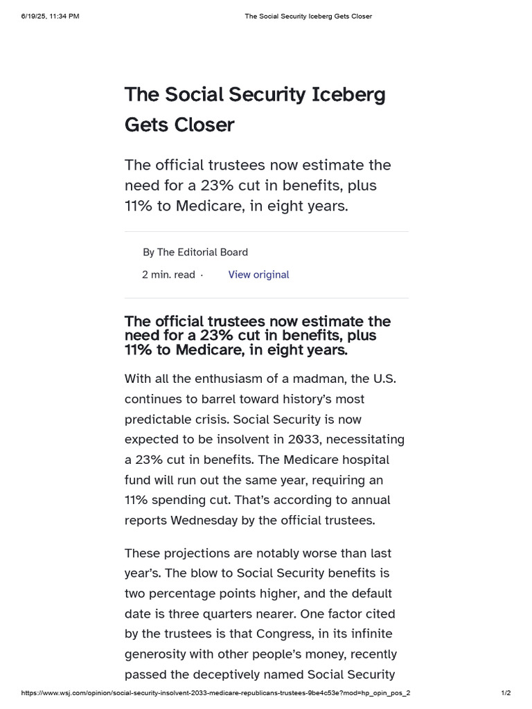 The Social Security Iceberg Gets Closer | PDF | Social Security (United ...