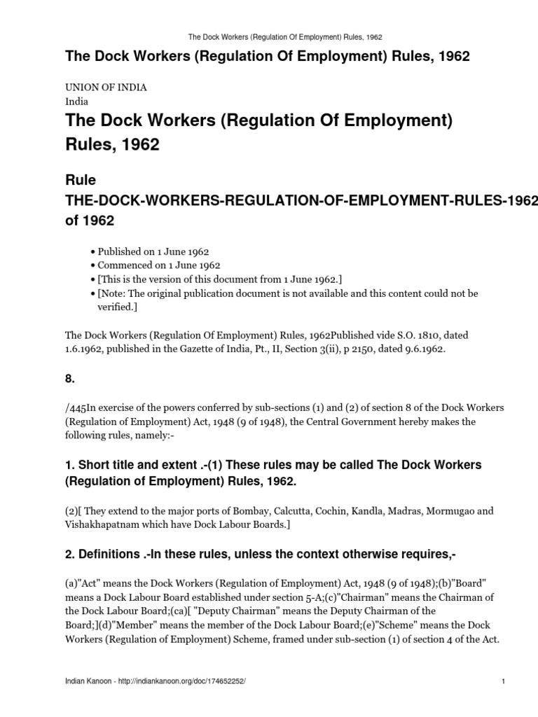Dock Workers Employment Rules 1962 | PDF | Expense | Depreciation