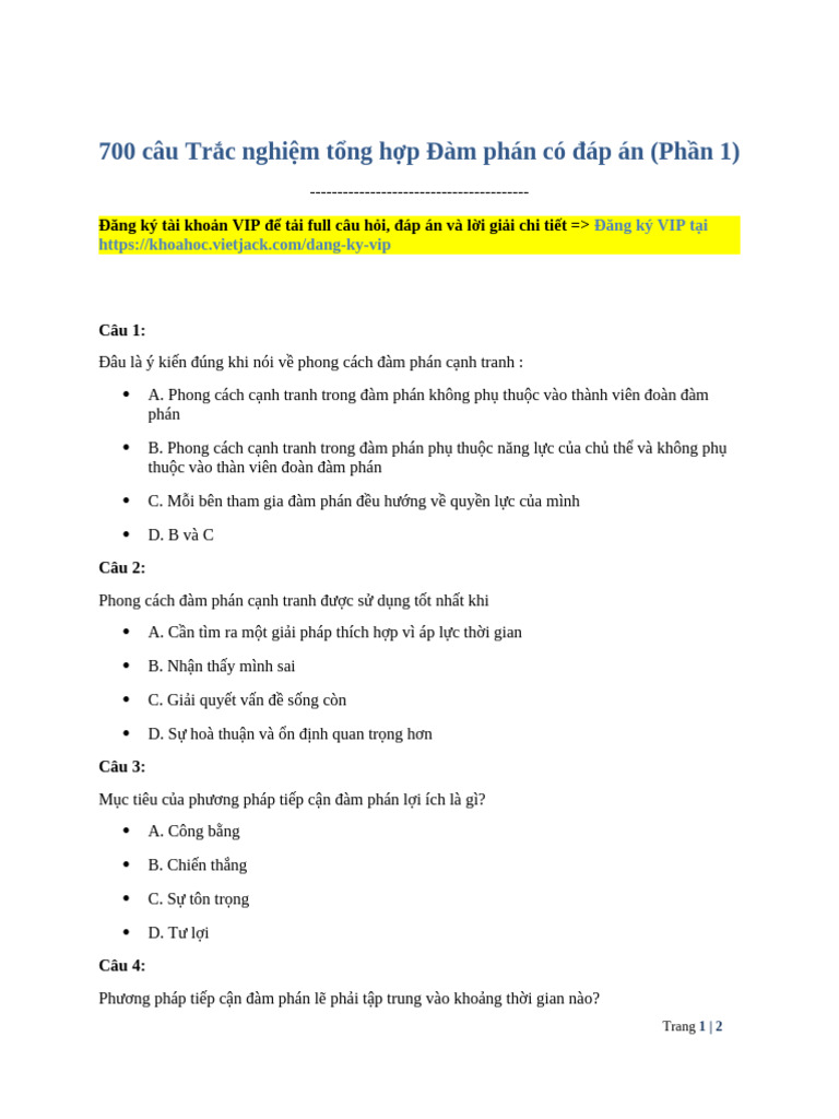700 Cau Trac Nghiem Tong Hop Dam Phan Co Dap An Phan 1 2025-06-17 | PDF