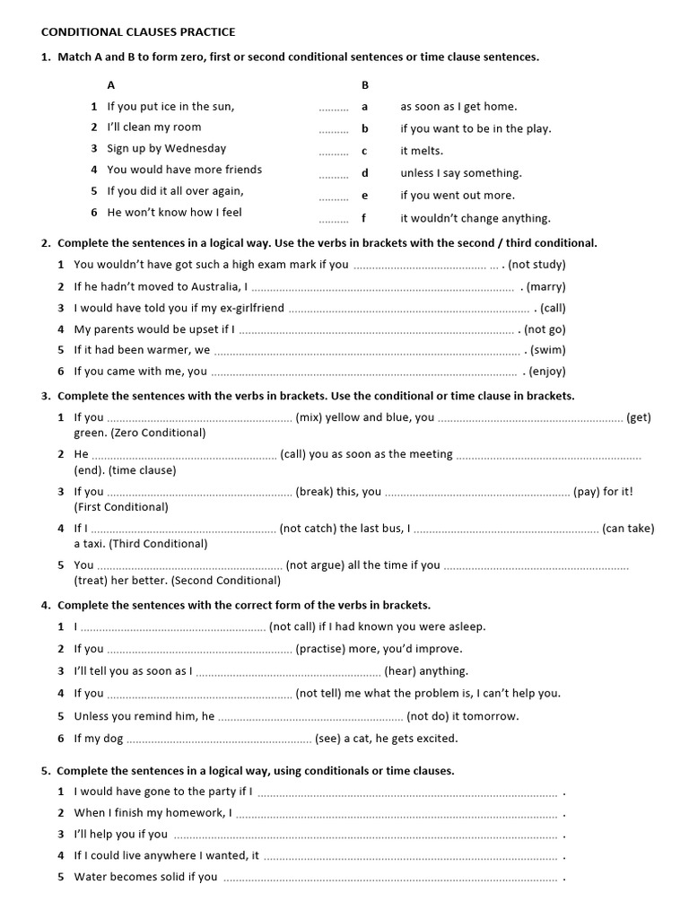 Conditional Clauses Practice Exercises | PDF | Sentence (Linguistics ...